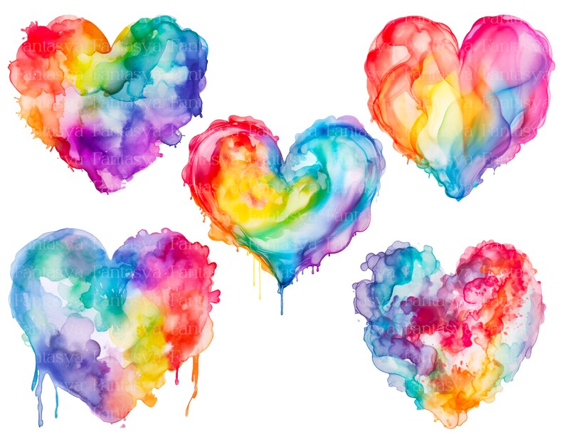 Rainbow Heart Clipart Watercolor Splashes Paint Splash - Etsy