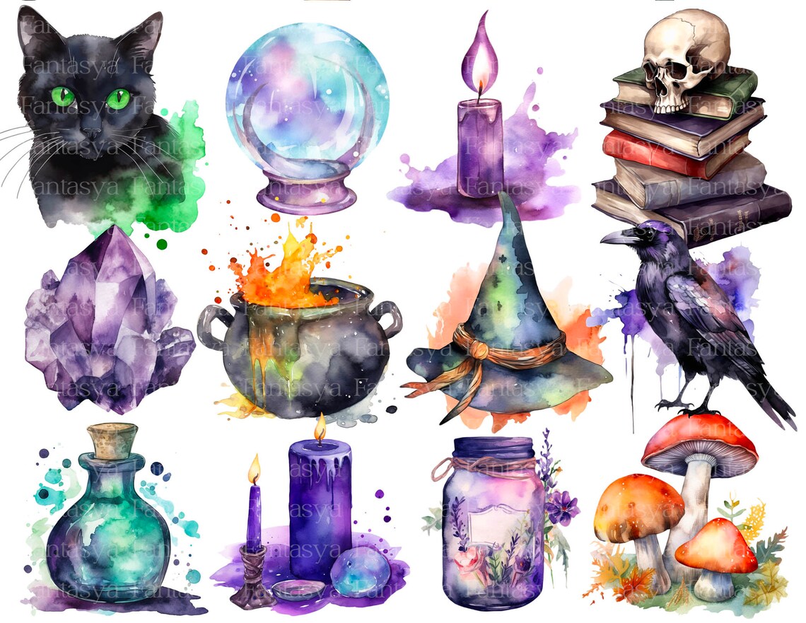 Witchy Clipart Pack Watercolor Clipart Digital Download - Etsy