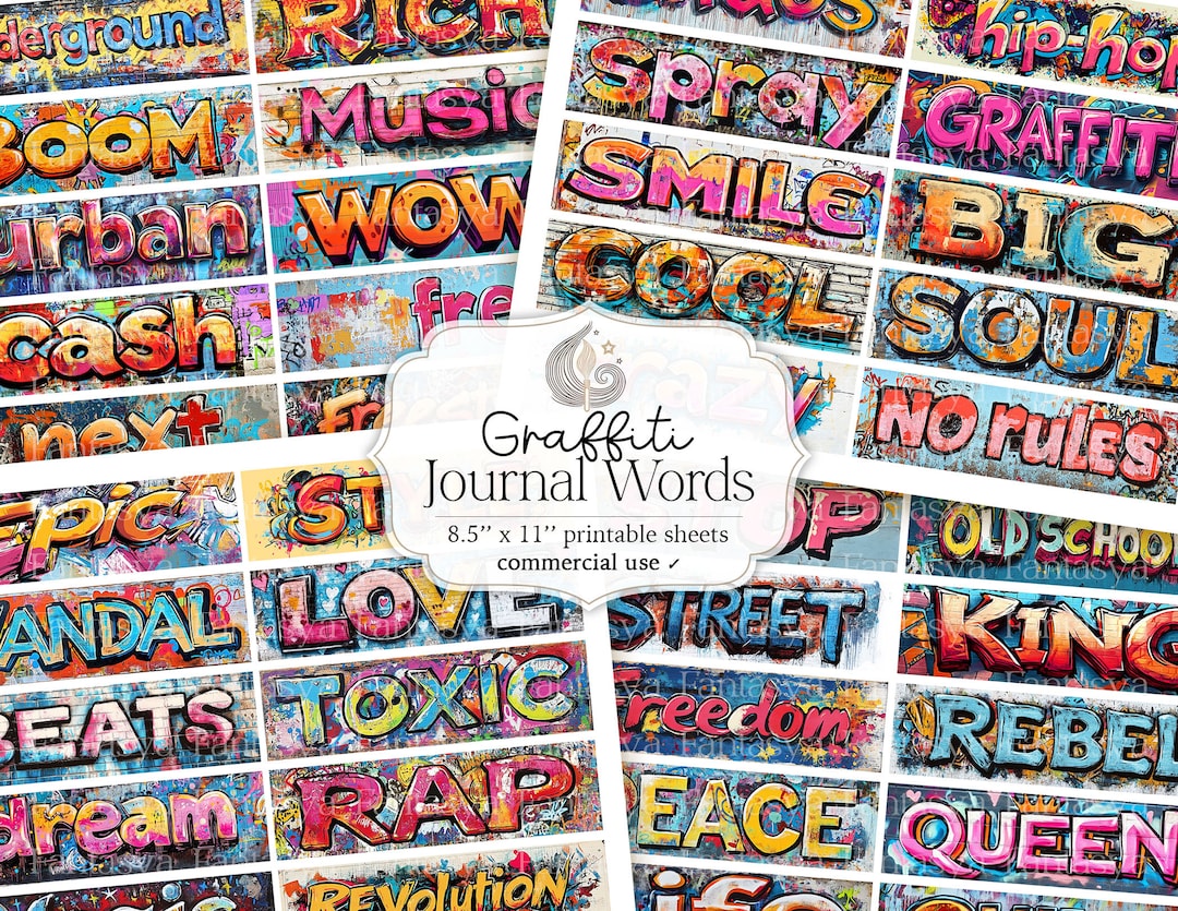 Printable Junk Journal Graffiti Words | Collage Sheet | Digital Journal ...