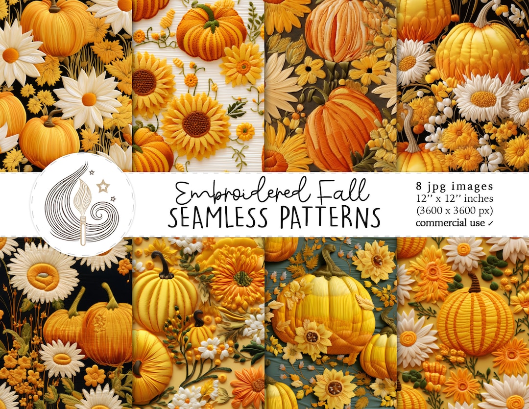 Embroidered Fall Seamless Patterns: Autumn Digital Paper Pack With ...