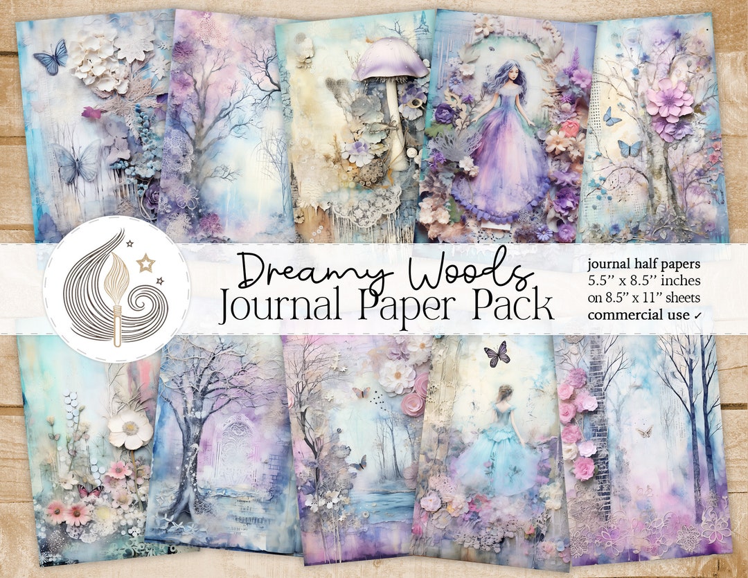 Dreamy Woods Junk Journal Pages: Soft Pastel Papers With Forest Scenes ...