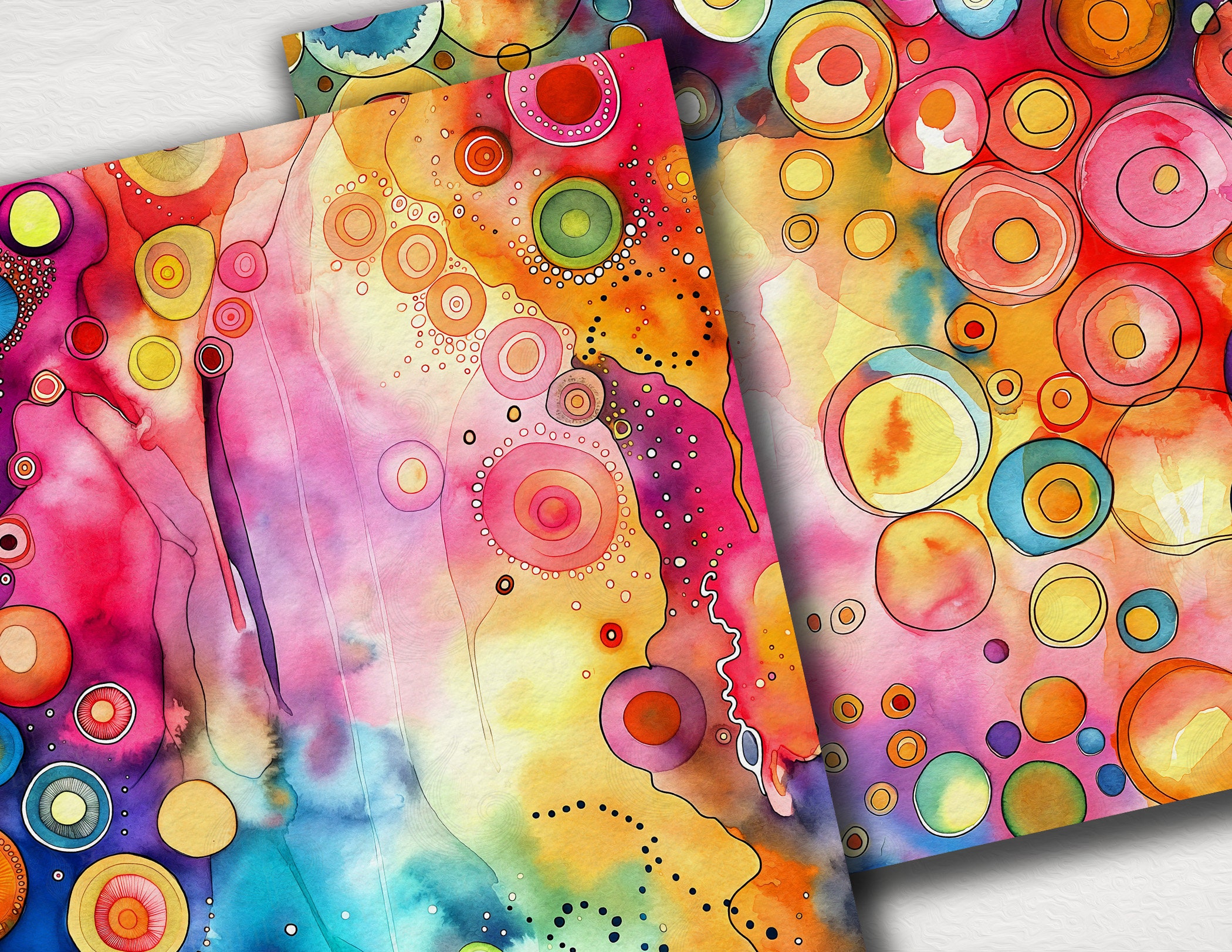 Abstract Digital Paper Pack: Colorful Circle Art Backgrounds in ...
