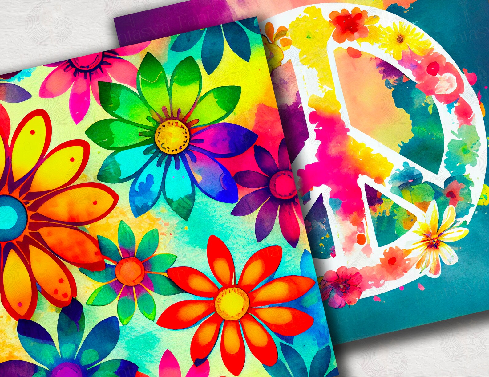 Hippie Pattern Commercial Use Digital Paper Hippie Textures Flower ...