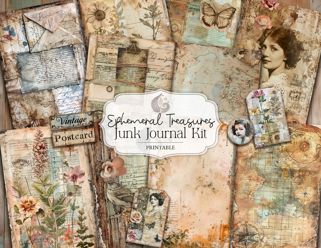 Ephemeral Treasures Junk Journal Kit | Vintage Ephemera | Digital ...