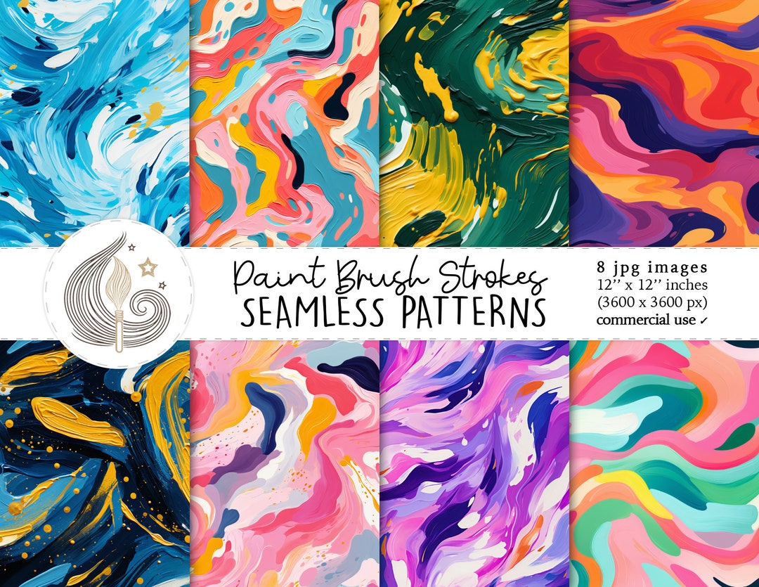 Paint Brush Strokes Seamless Patterns: Abstract Digital Paper Pack With ...