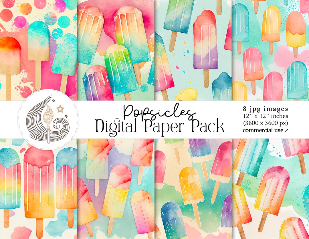Watercolor Popsicle Digital Paper | Summer Digital Paper | Ice Cream ...