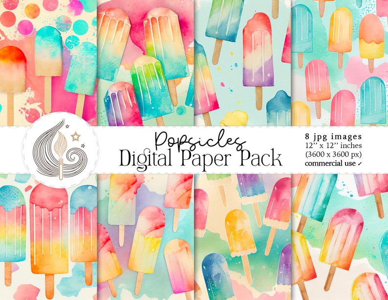 Watercolor Popsicle Digital Paper | Summer Digital Paper | Ice Cream ...