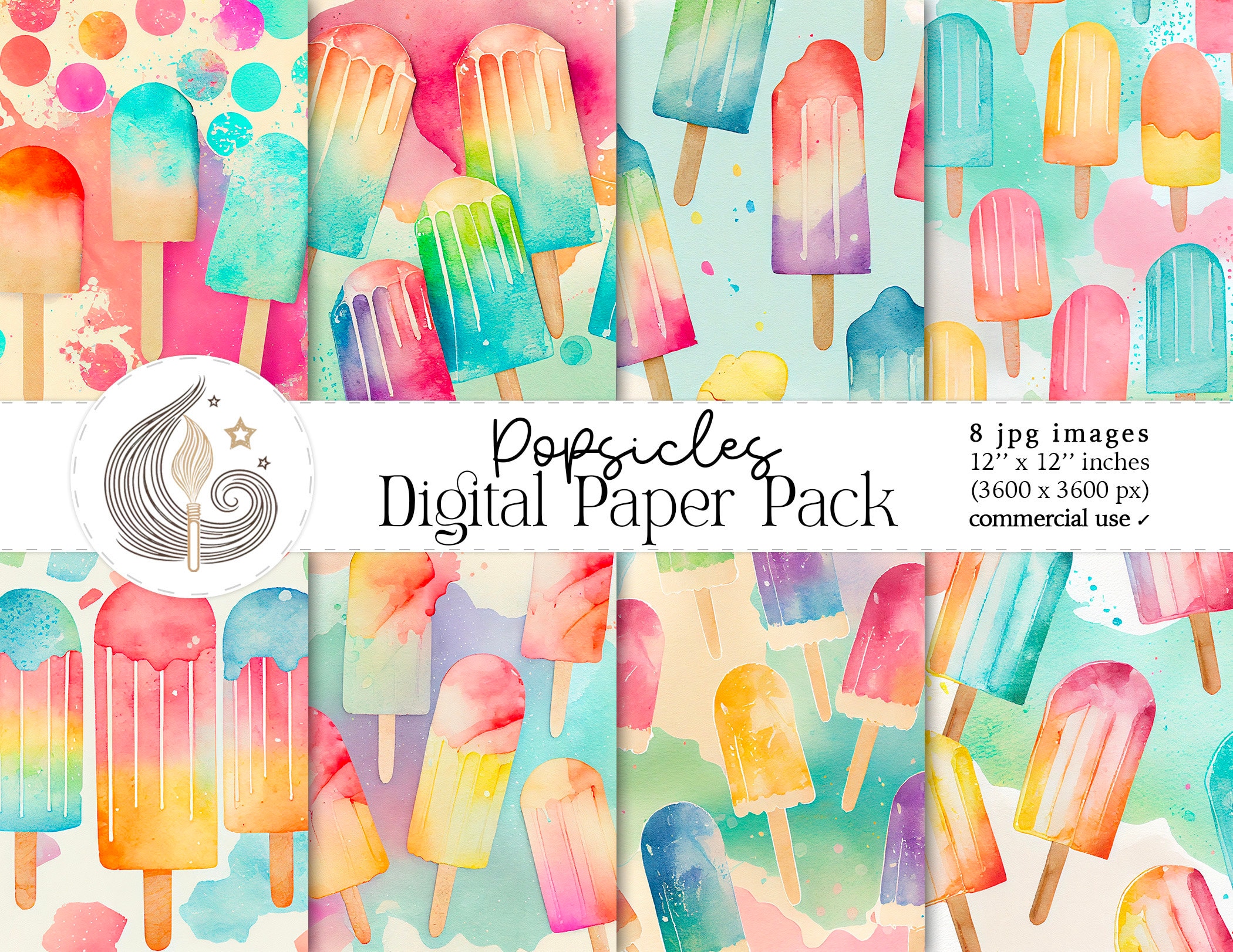 Watercolor Popsicle Digital Paper Summer Digital Paper Ice - Etsy