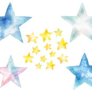 Watercolor Stars Clipart | Digital Download | Hand Painted Stars Png ...