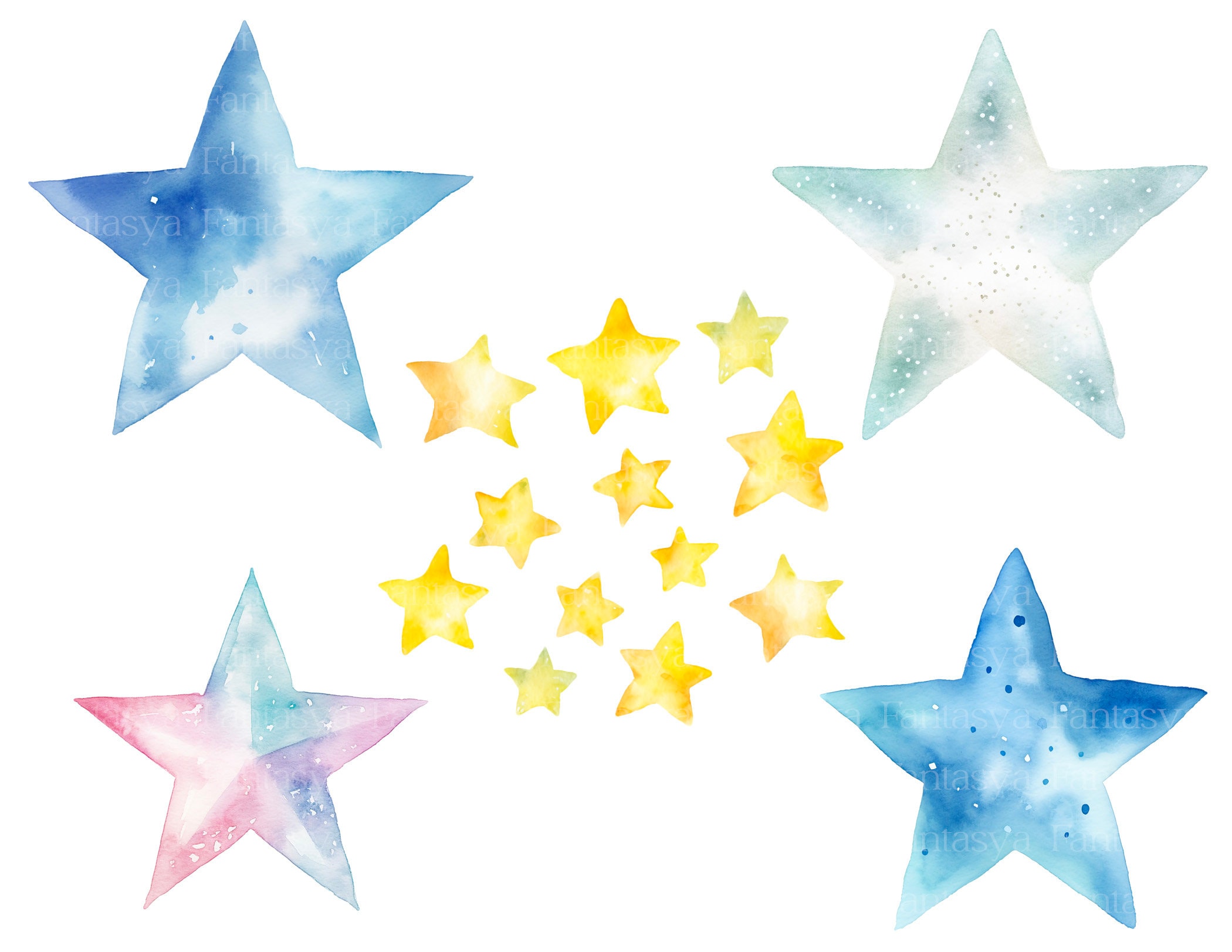 Watercolor Stars Clipart Digital Download Hand Painted - Etsy