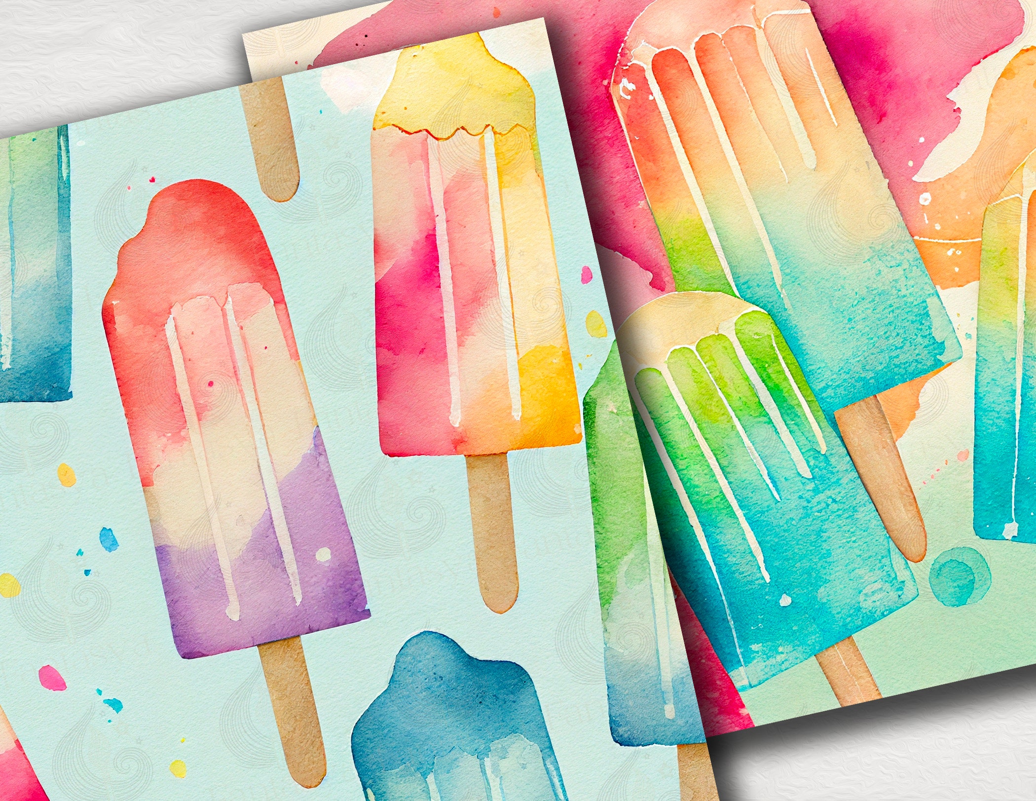 Watercolor Popsicle Digital Paper Summer Digital Paper Ice - Etsy