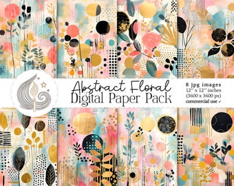 Modern Geometric Digital Paper Pack: Abstract Gold and Teal Patterns ...