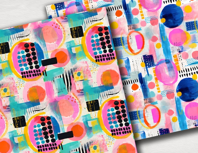 Bold Geometric Seamless Patterns: Retro Abstract Digital Paper Pack ...
