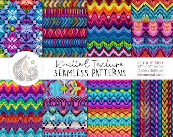 Knitted Texture Seamless Patterns: Cozy Fabric Digital Paper Pack in ...