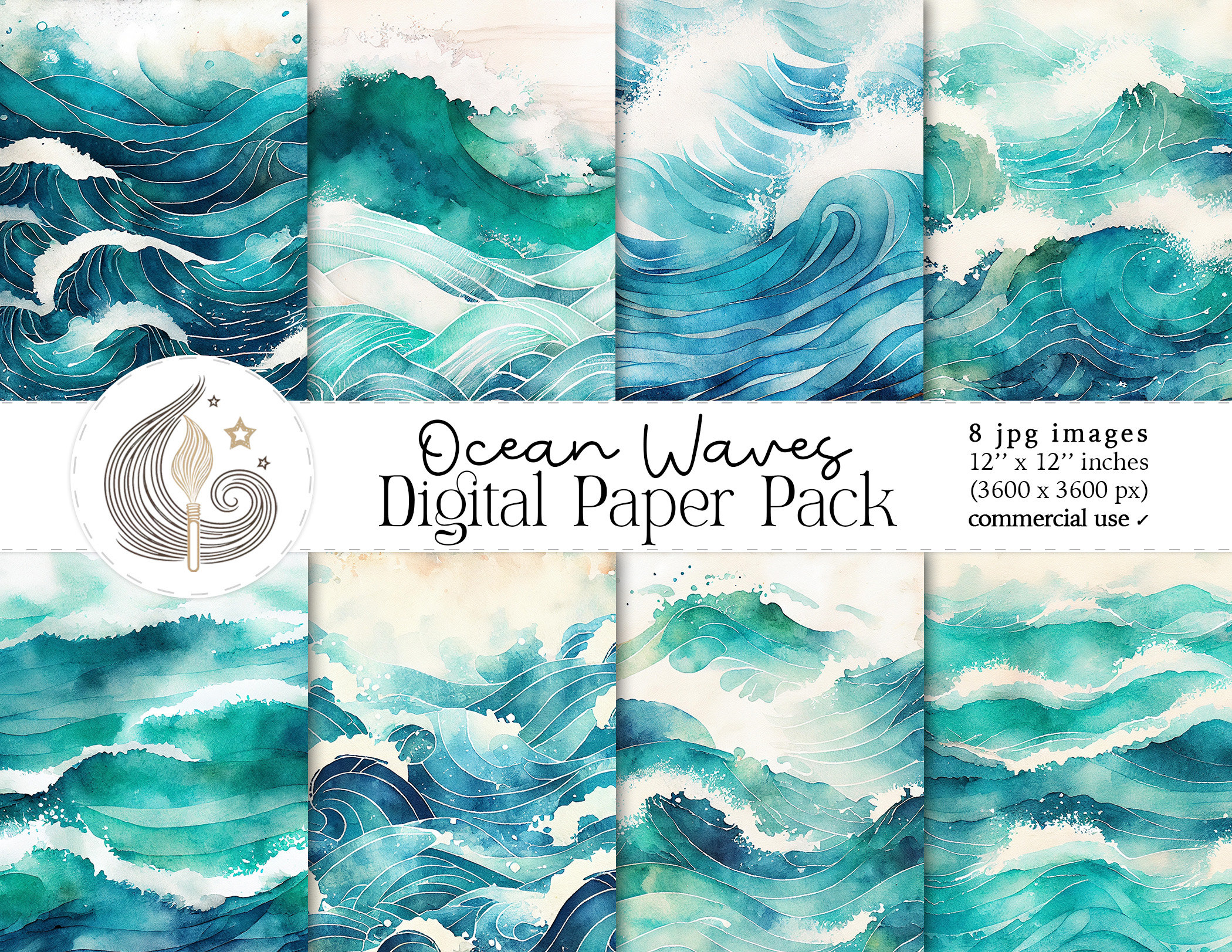 Ocean Waves Digital Paper Watercolor Texture Digital - Etsy