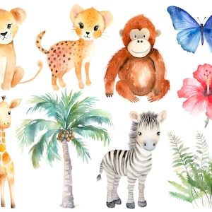 Watercolor Jungle Animals Clipart Safari Animals Clipart Instant ...