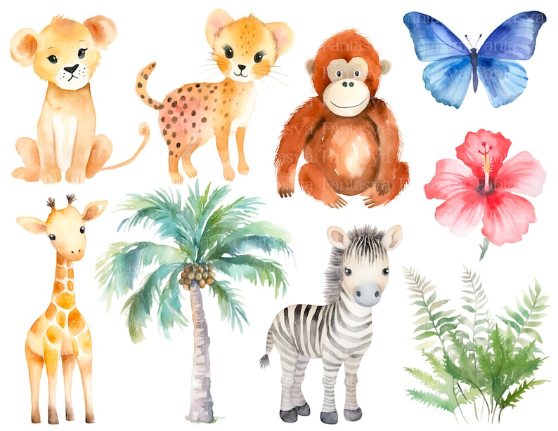 Watercolor Jungle Animals Clipart Safari Animals Clipart - Etsy