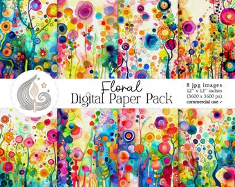 Floral Digital Paper Pack: Whimsical Watercolor Flower Patterns in ...