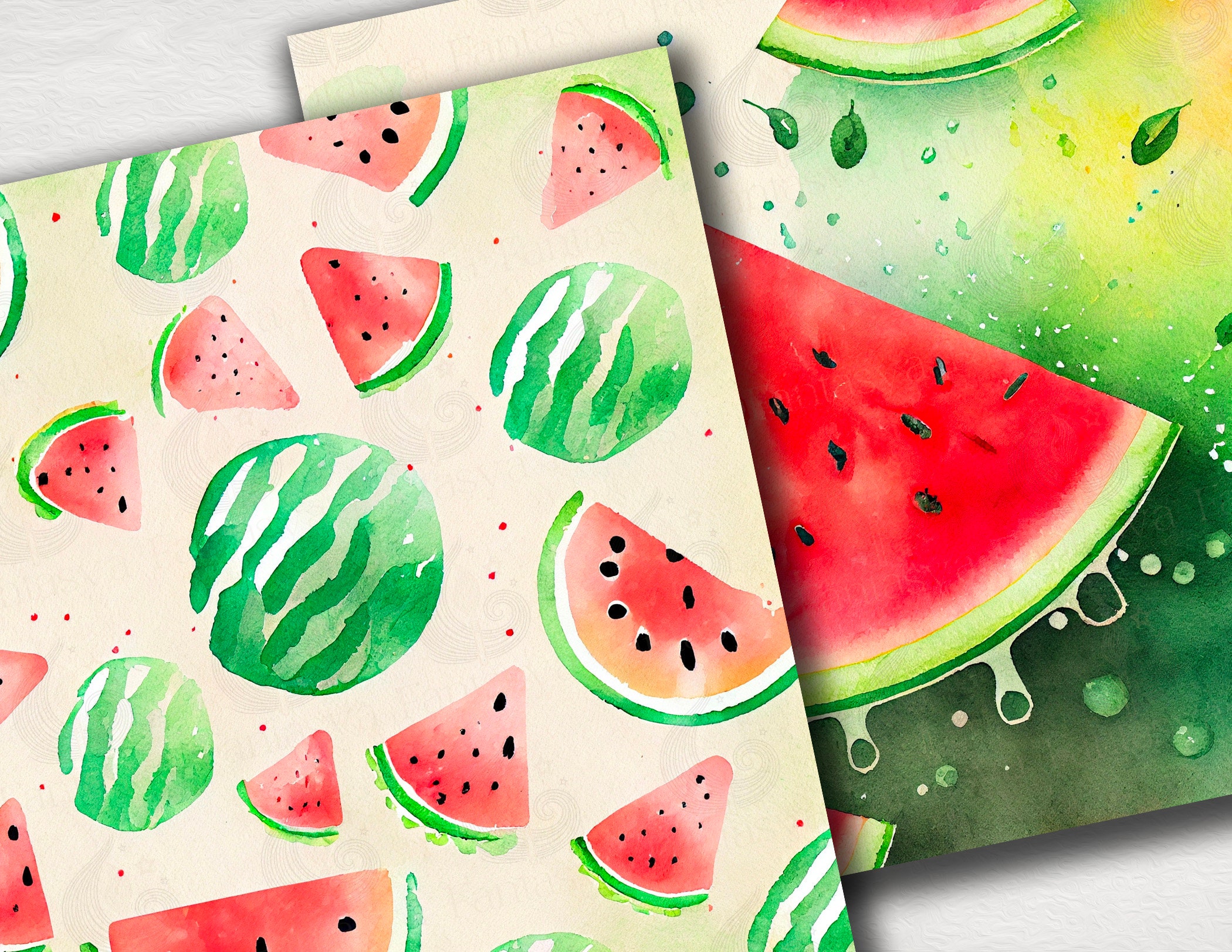 Watermelon Digital Paper Watercolor Fruits Digital Paper - Etsy