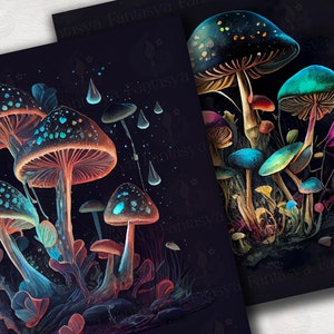 Mushrooms Digital Paper | Watercolor Magical Mushroom | Fairy ...