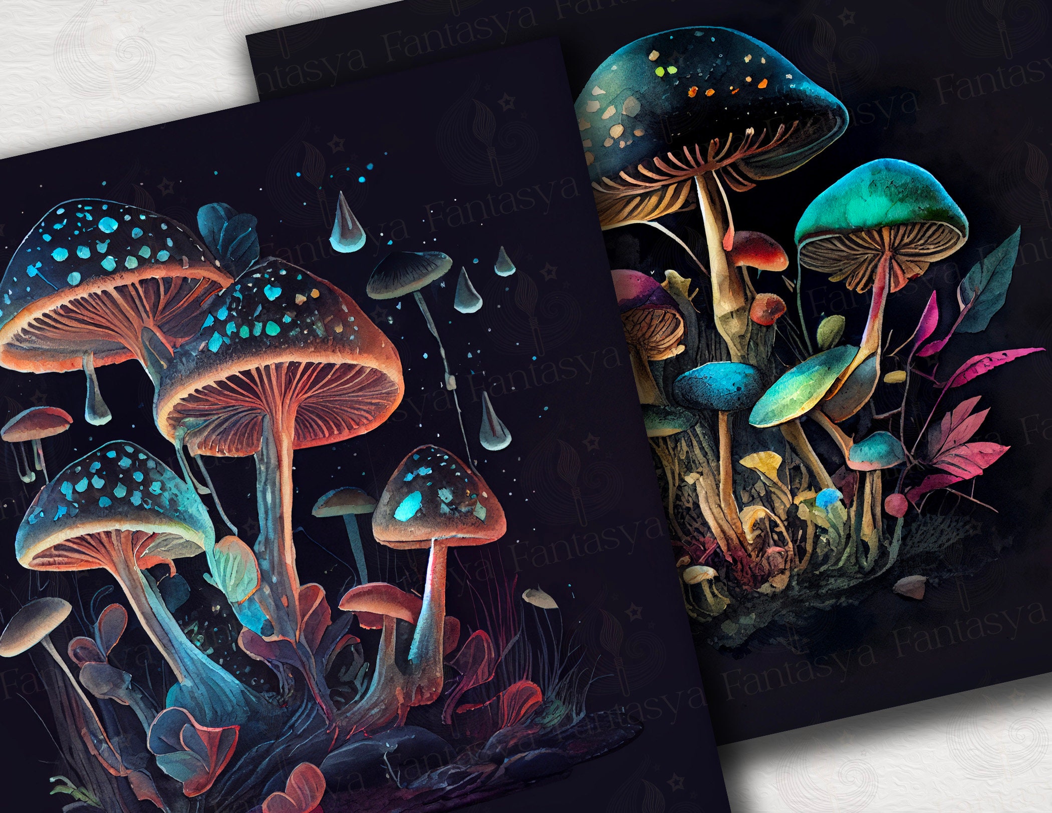 Mushrooms Digital Paper Watercolor Magical Mushroom Fairy - Etsy