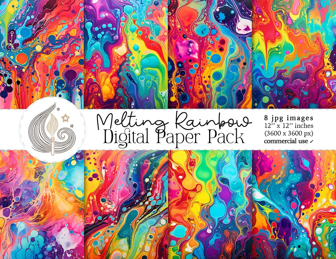 Melting Rainbow Digital Paper Pack: Fluid Abstract Colorful Backgrounds ...