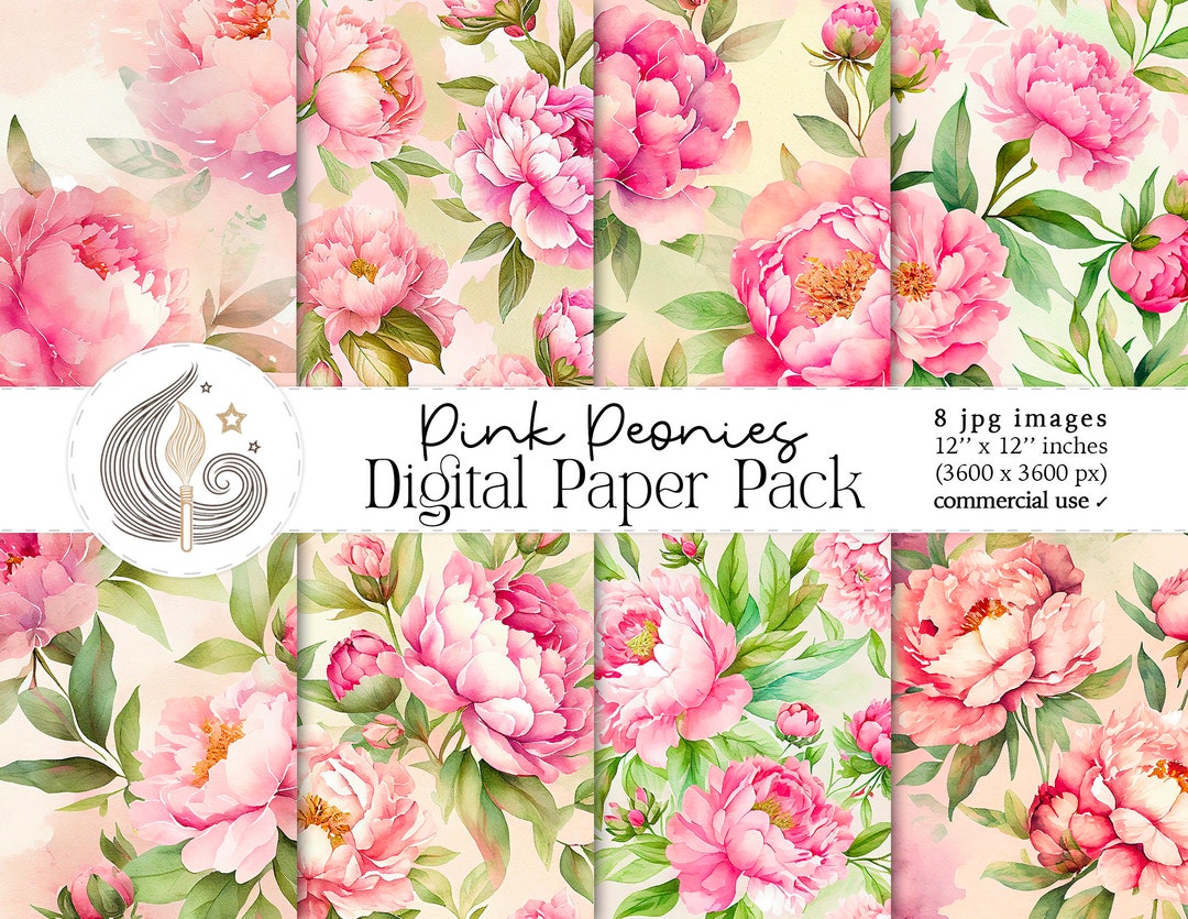 Pink Peonies Digital Paper | Watercolor Flowers | Peony Scrapbooking ...