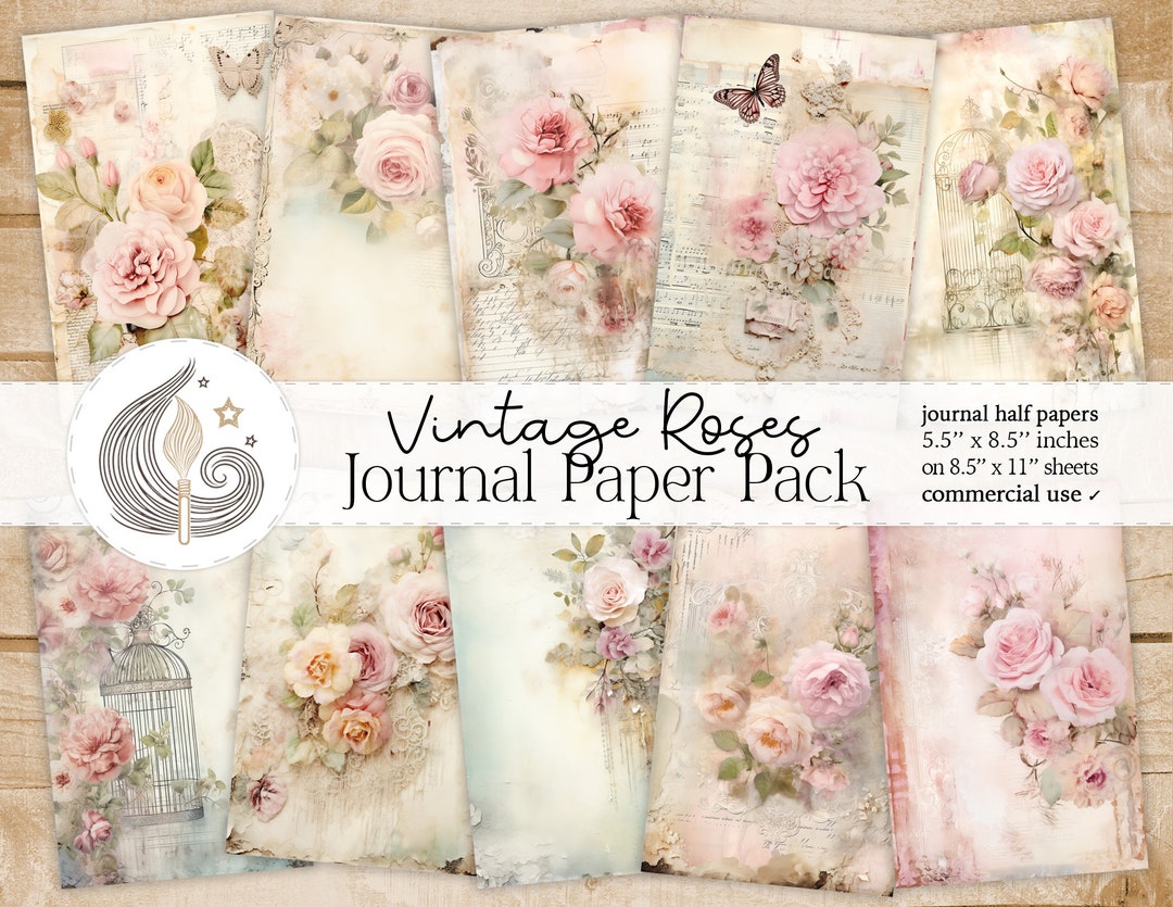 Vintage Roses Junk Journal Pages: Romantic Floral Papers With Pastel ...