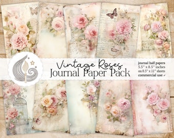 Vintage Roses Junk Journal Pages: Romantic Floral Papers With Pastel ...