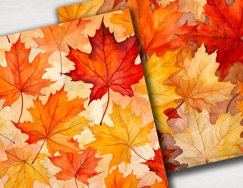 Maple Leaves Digital Paper Pack: Watercolor Autumn Leaf Backgrounds - Etsy