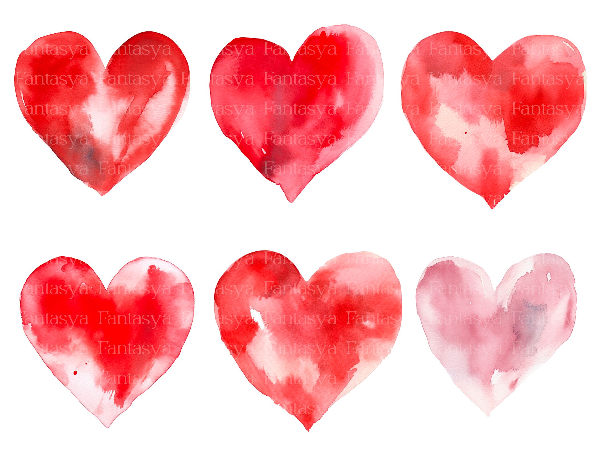 Watercolor Hearts Clipart Digital Download Hand Painted - Etsy
