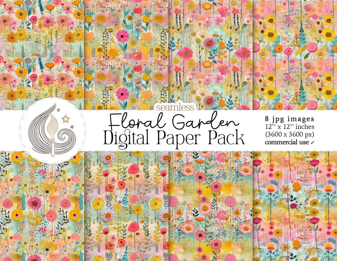 Seamless Floral Digital Paper Pack Whimsical Floral Pattern Scrapbook ...