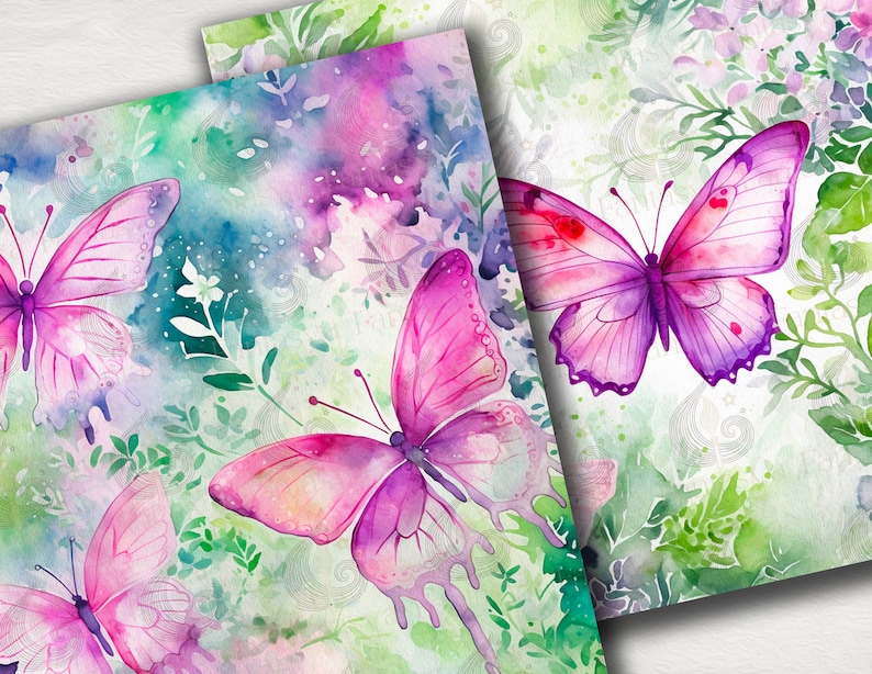 Butterfly Garden Digital Paper Pack: Watercolor Butterflies & Floral ...