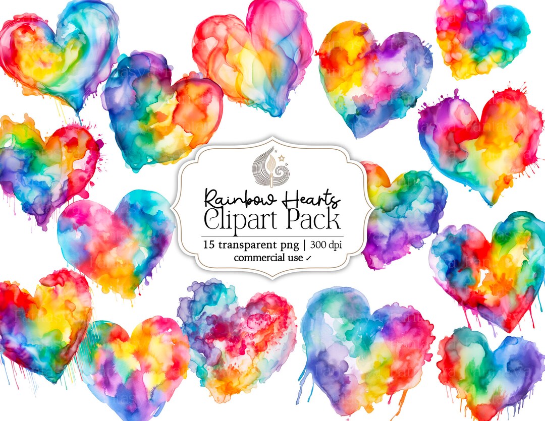 Rainbow Heart Clipart | Watercolor Splashes | Paint Splash Clipart ...