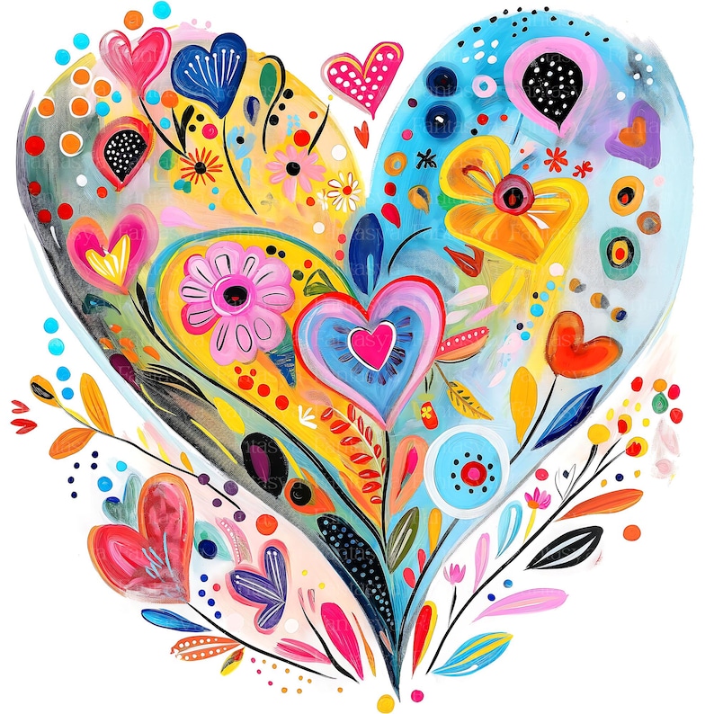 Whimsical Heart Clip Art Pack: 12 Jpg Colorful Mixed Media ...