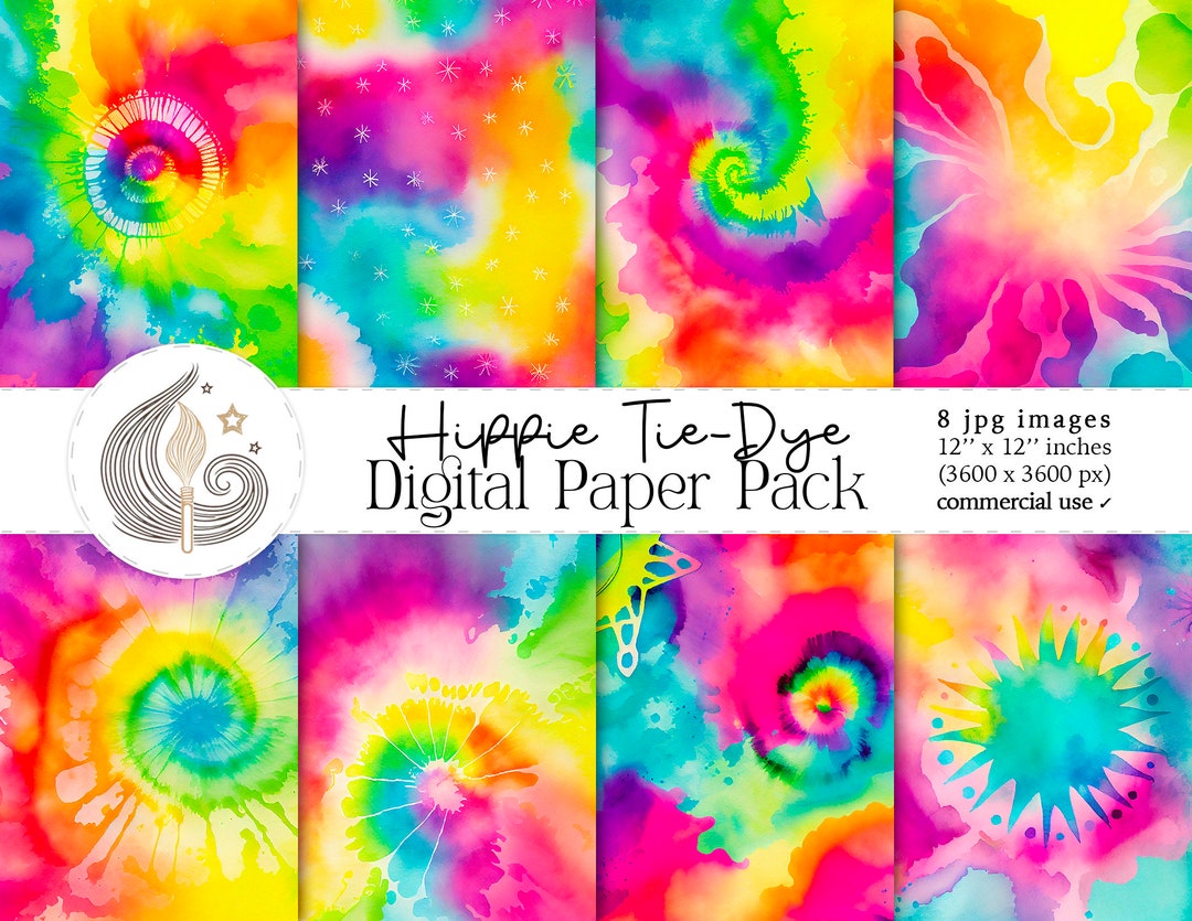Hippie Tie-dye Digital Paper Pack: Vibrant Psychedelic Swirl ...