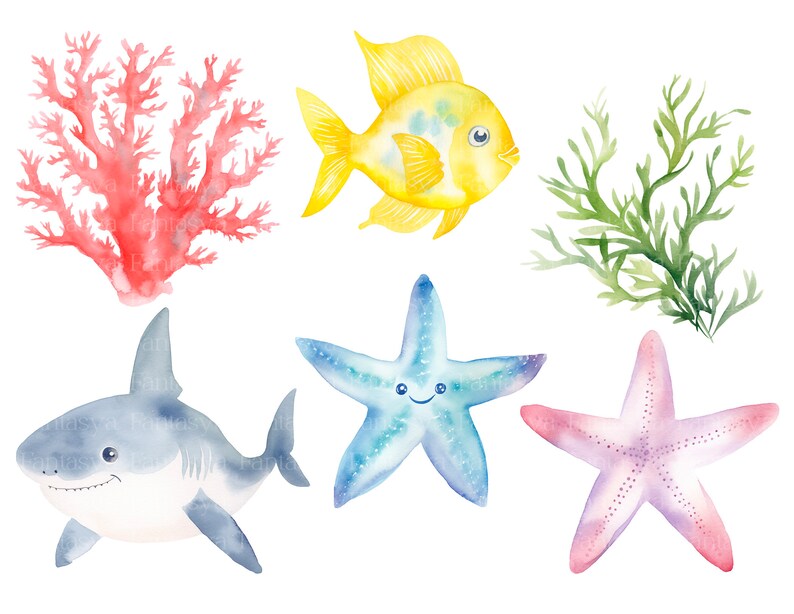 Watercolor Sea Creatures Clipart Sea Animals Clipart - Etsy UK
