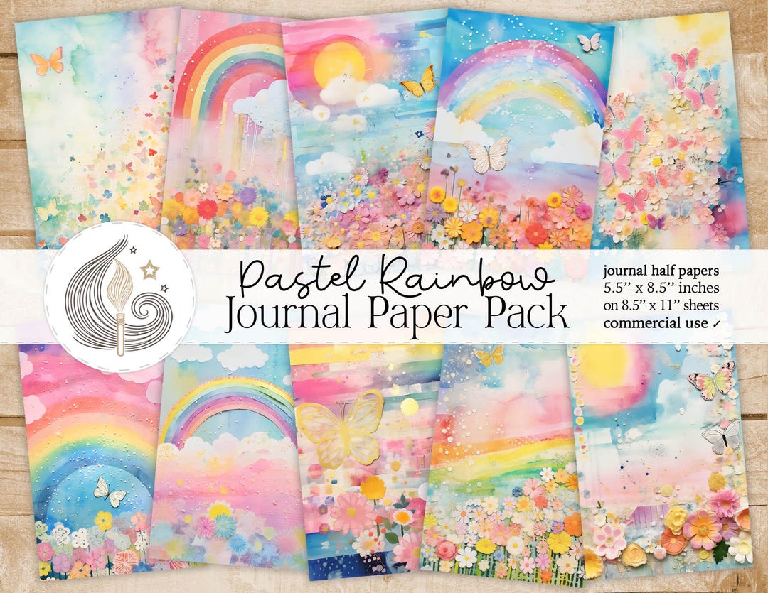 Pastel Rainbow Junk Journal Pages: Spring Paper Pack (digital Download ...