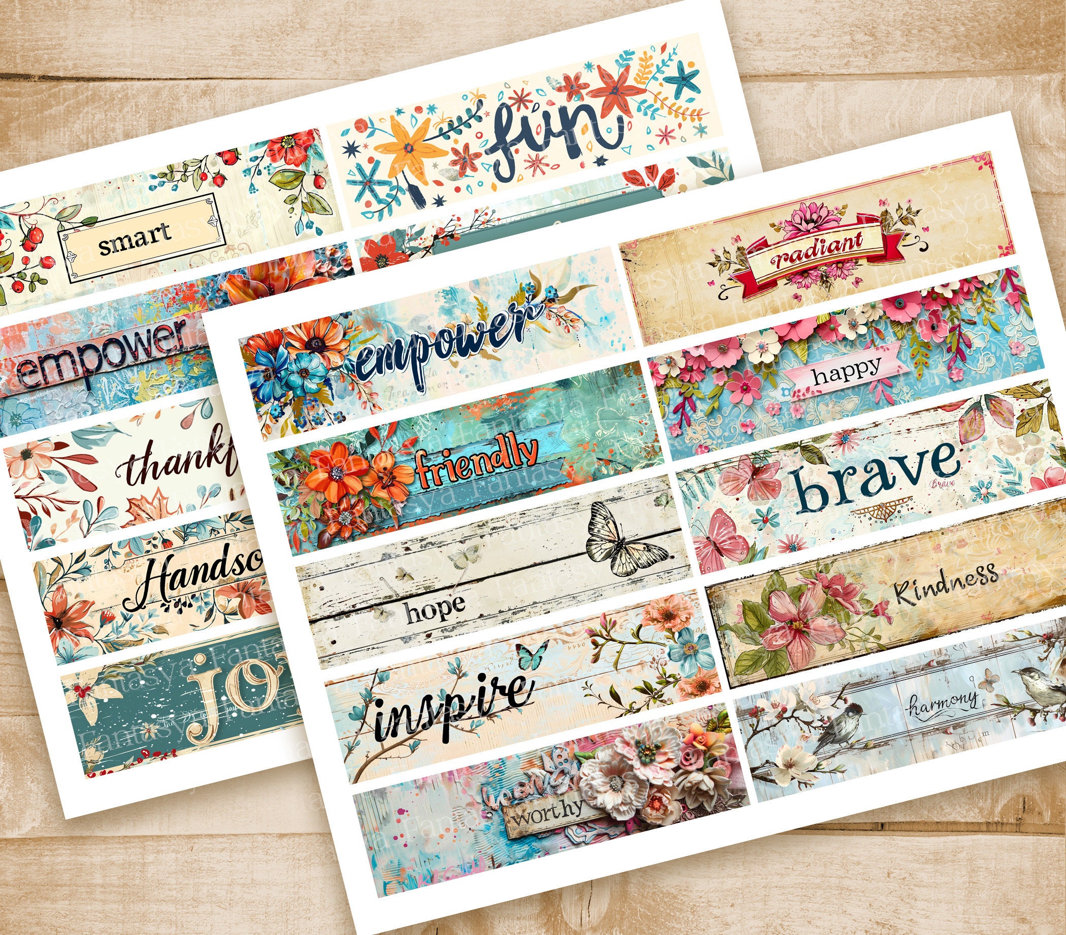 Positive Journal Word Labels: Inspirational Theme Printable Ephemera ...
