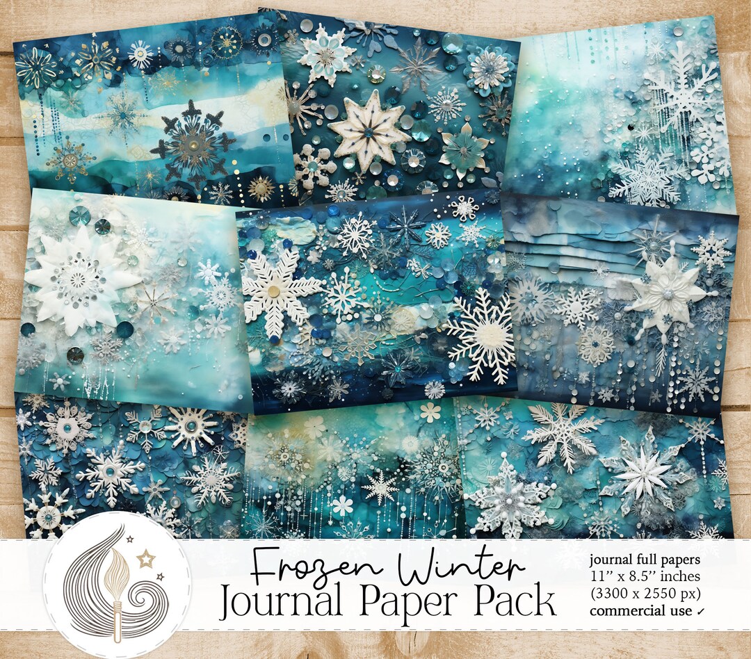 Frozen Winter Junk Journal Papers: Icy Backgrounds With Snowflakes ...