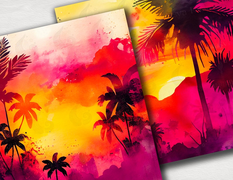 Tropical Sunset Digital Paper Tropical Backgrounds - Etsy