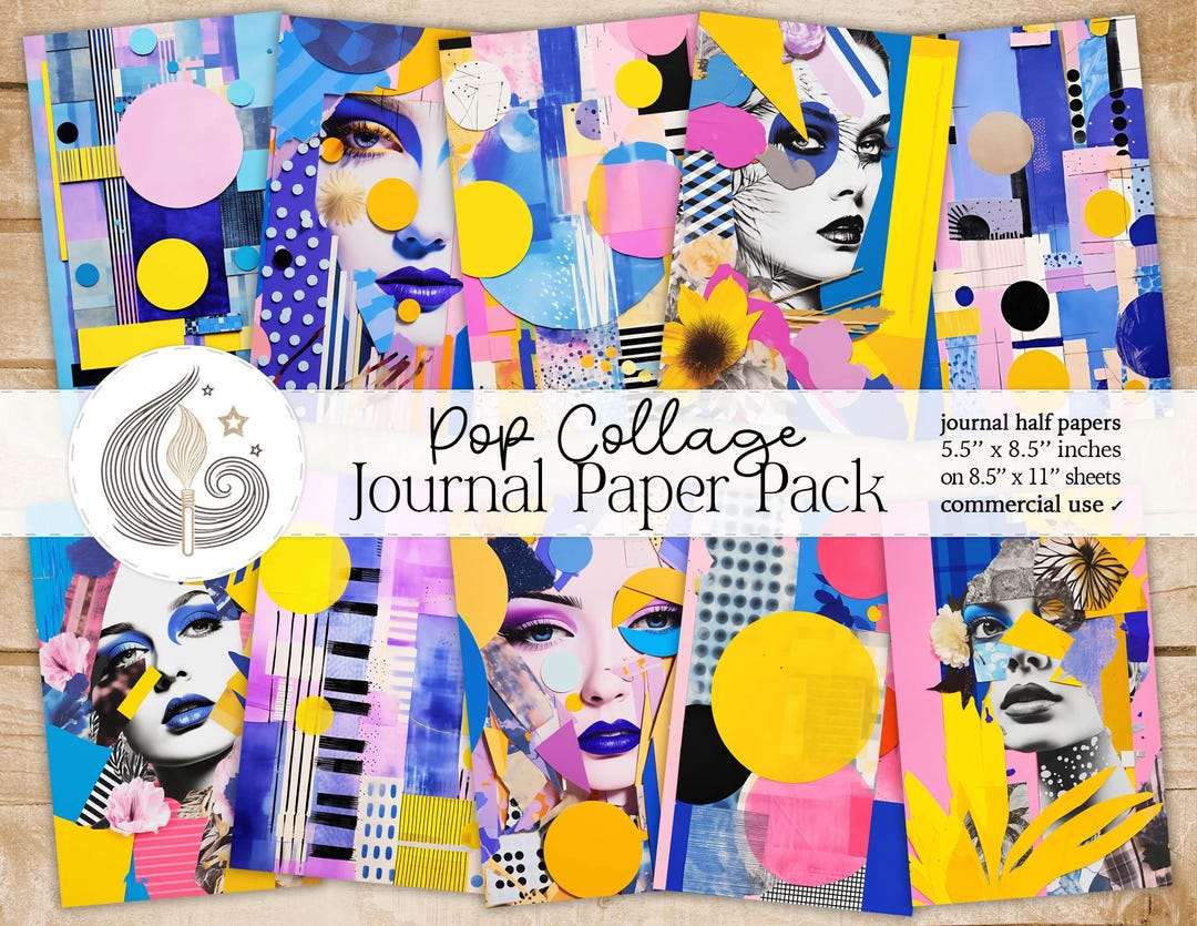 Pop Collage Junk Journal Pages: Modern Art Paper Pack With Bold Faces ...