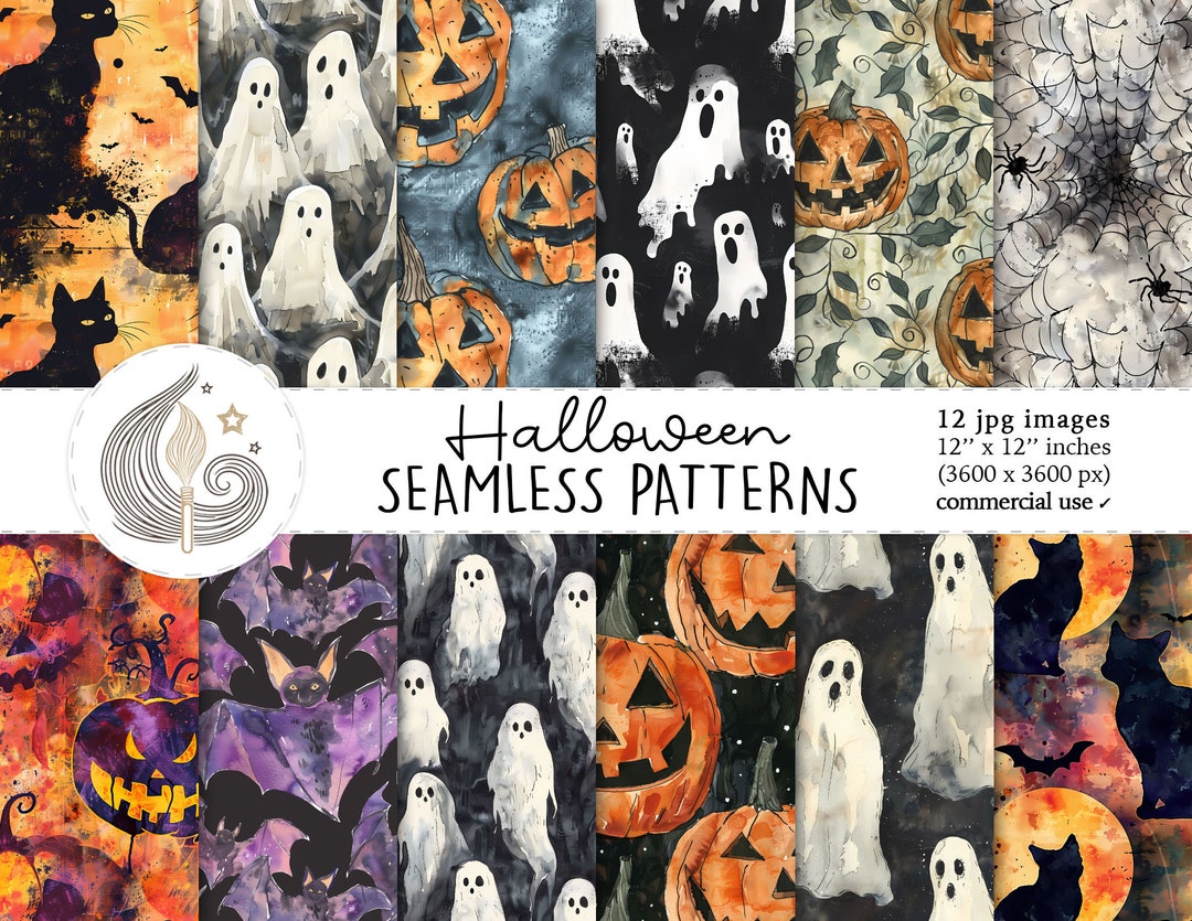 Halloween Seamless Patterns: Spooky Ghost Digital Paper Pack With ...