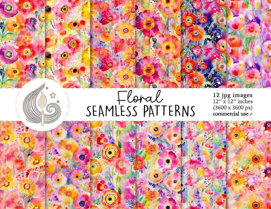 Watercolor Floral Seamless Pattern Colorful Flowers Digital Paper ...