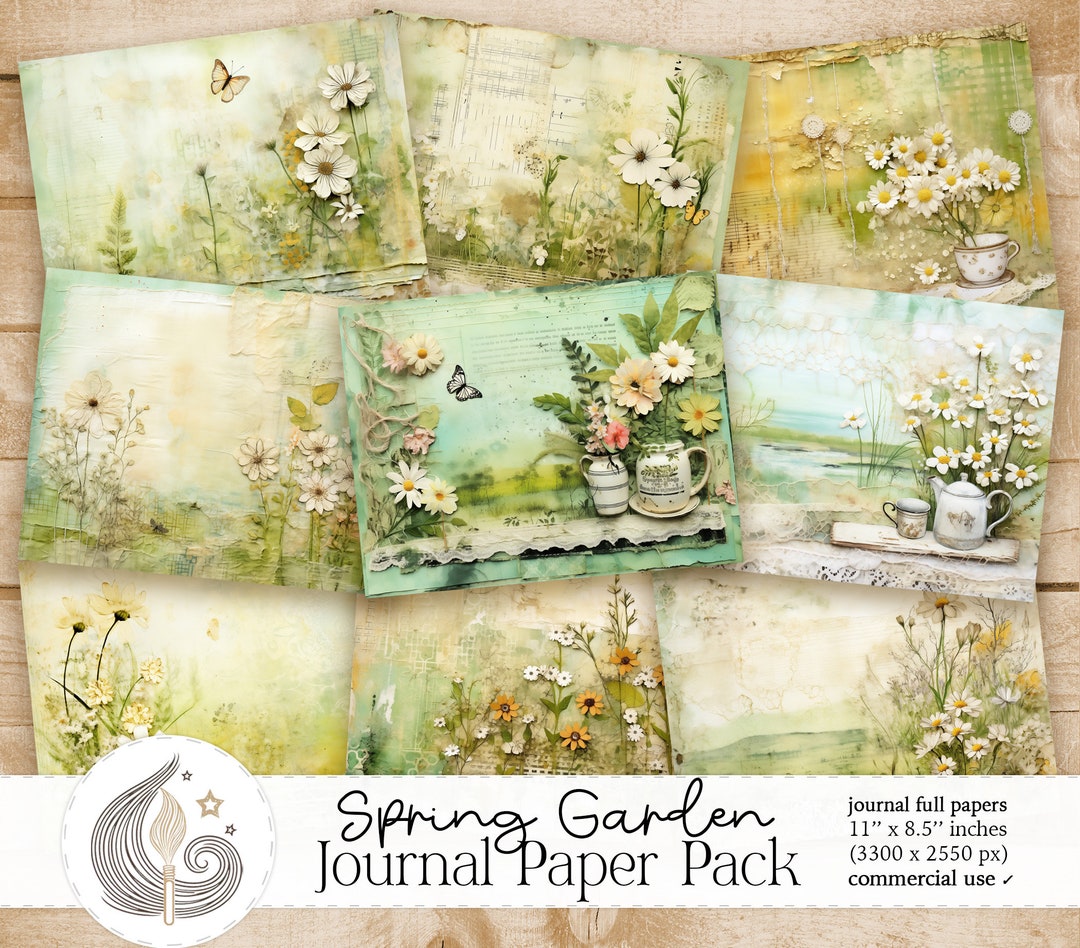 Spring Garden Junk Journal Paper | Junk Journal Backgrounds | Digital ...