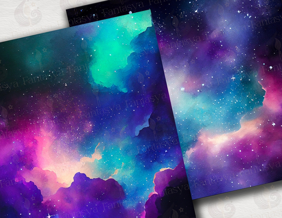 Watercolor Space Background Galaxy Starry Night Digital - Etsy