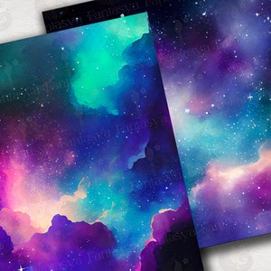 Watercolor Space Background | Galaxy | Starry Night Digital Paper ...
