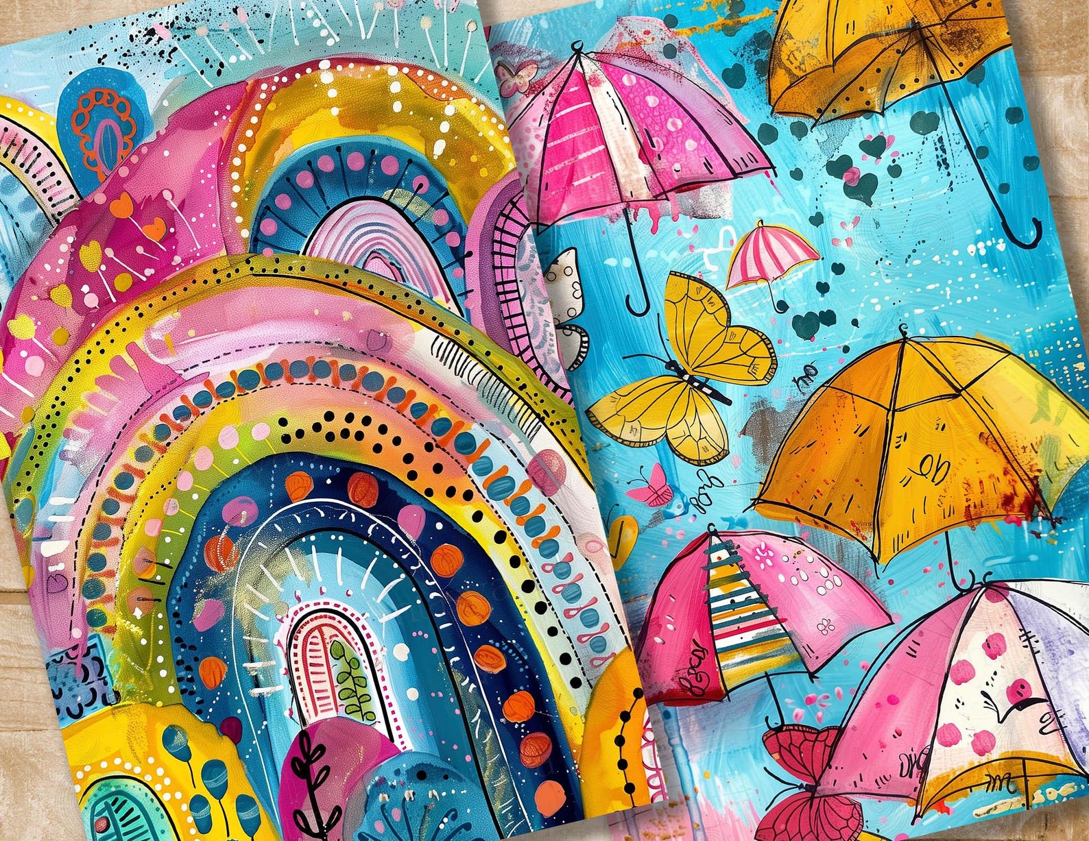 Whimsical Spring Junk Journal Pages: Cottagecore Rainbow Printable ...