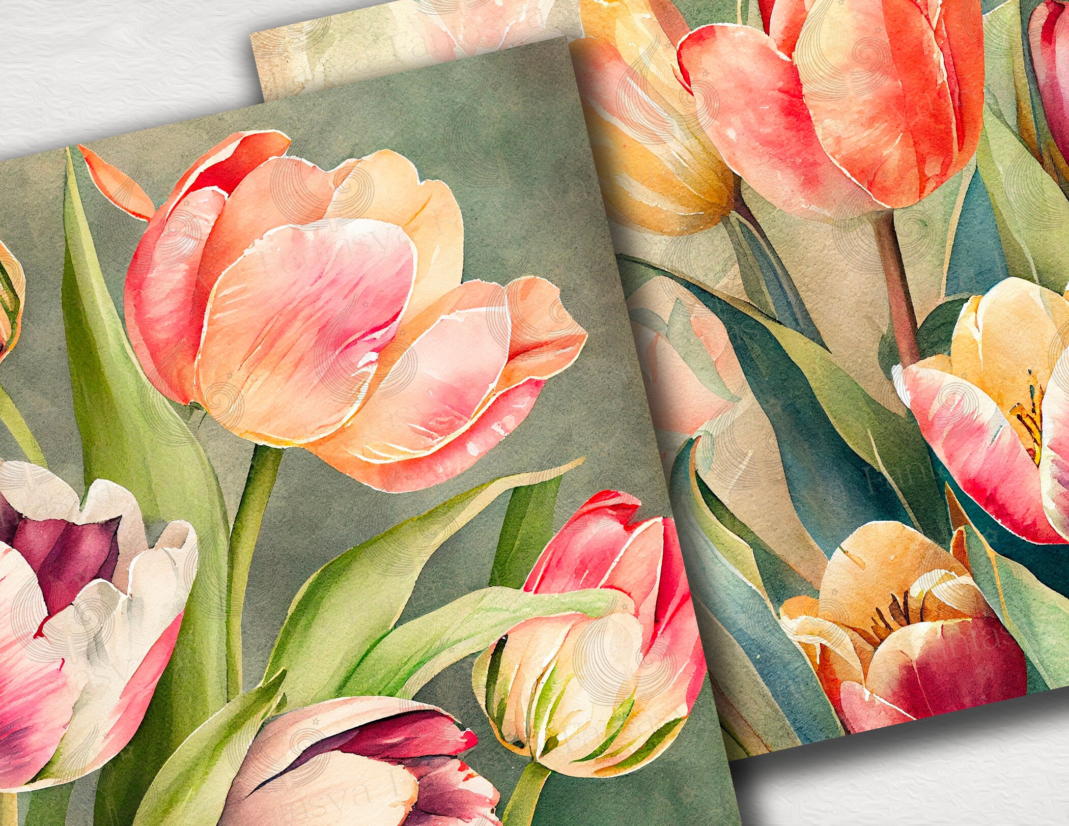 Tulips Digital Paper Pack: Watercolor Spring Floral Backgrounds - Etsy