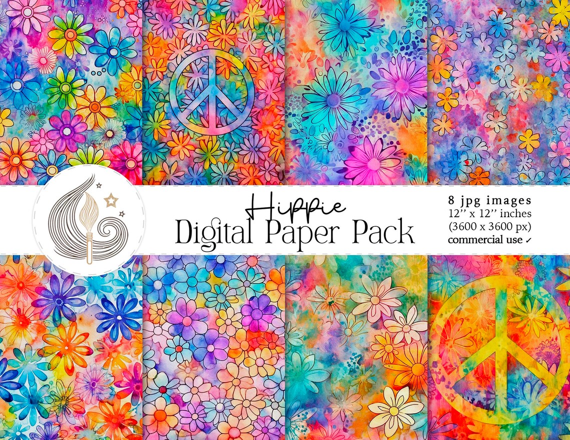 Hippie Digital Paper Commercial Use Hippie Patterns - Etsy